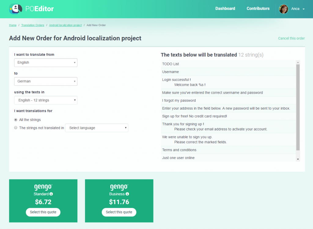 Translation options with the localization platform POEditor
