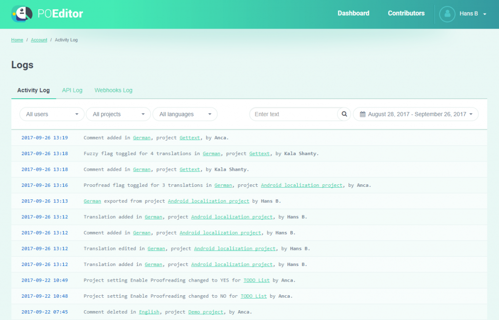 Auditing a POEditor account with Logs - POEditor Blog